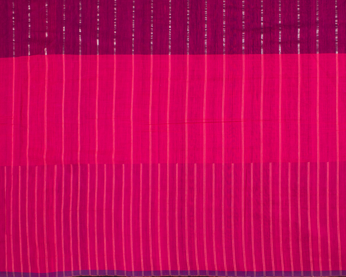 Stripes Turned Weft Bars Dobby Cotton Handloom Saree - Dark Pink