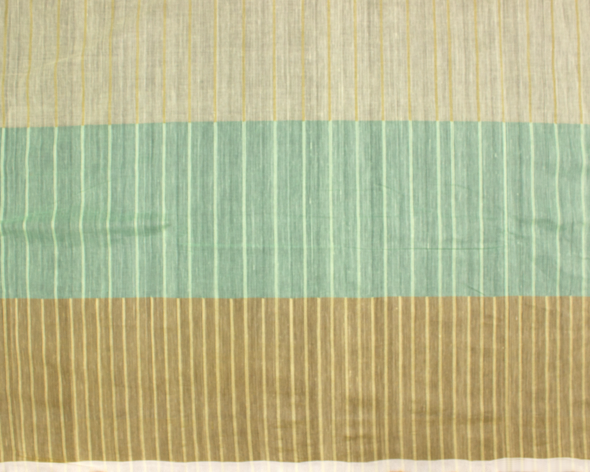 Stripes Turned Weft Bars Dobby Cotton Handloom Saree - Sage Green