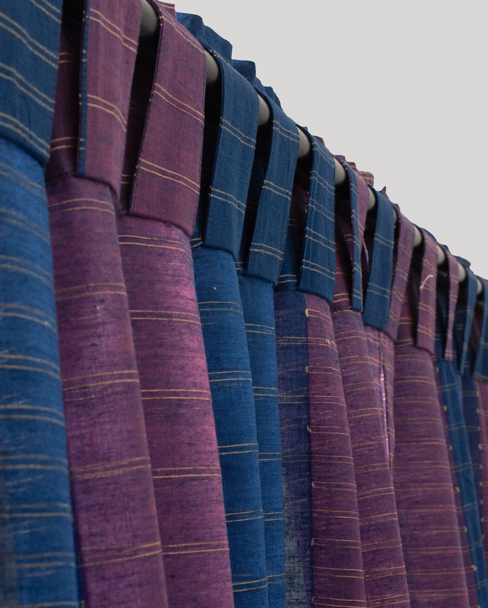 Turned Weft Cotton Handloom Curtain- Blue & Pink - Single Piece - 4X3