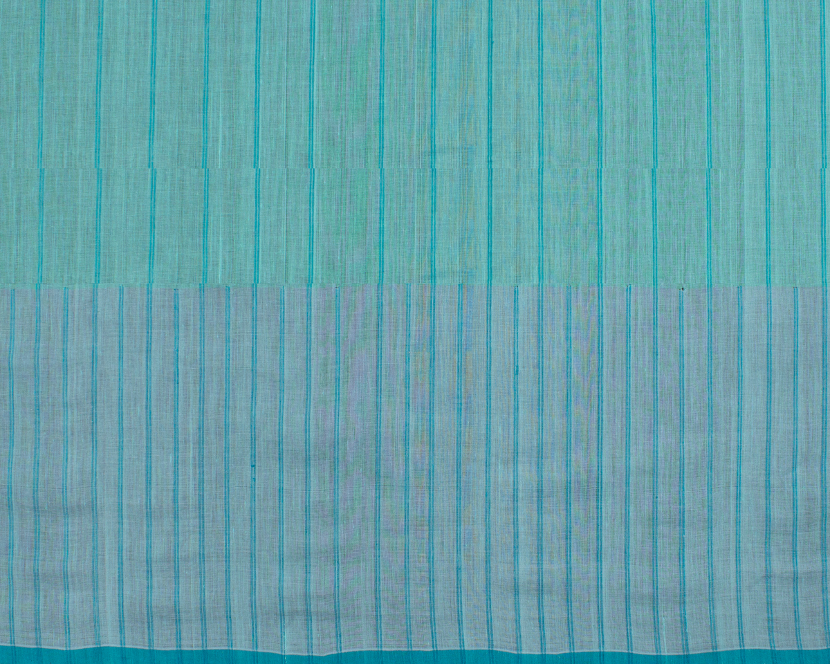 Stripes Turned Weft Bars Dobby Cotton Handloom Saree - Sky Blue