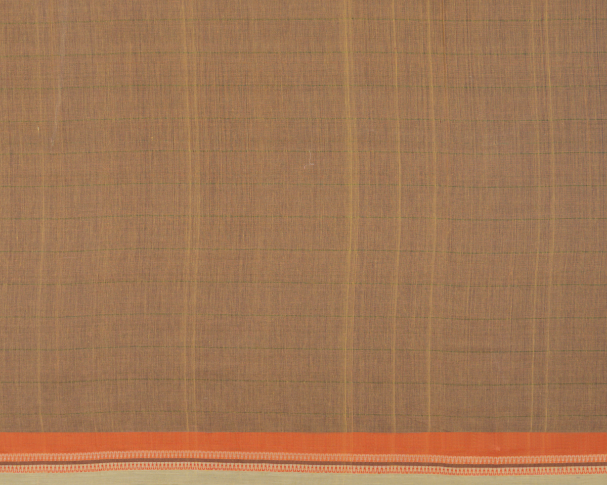 Turned Weft Dobby Cotton Handloom Saree - Brown