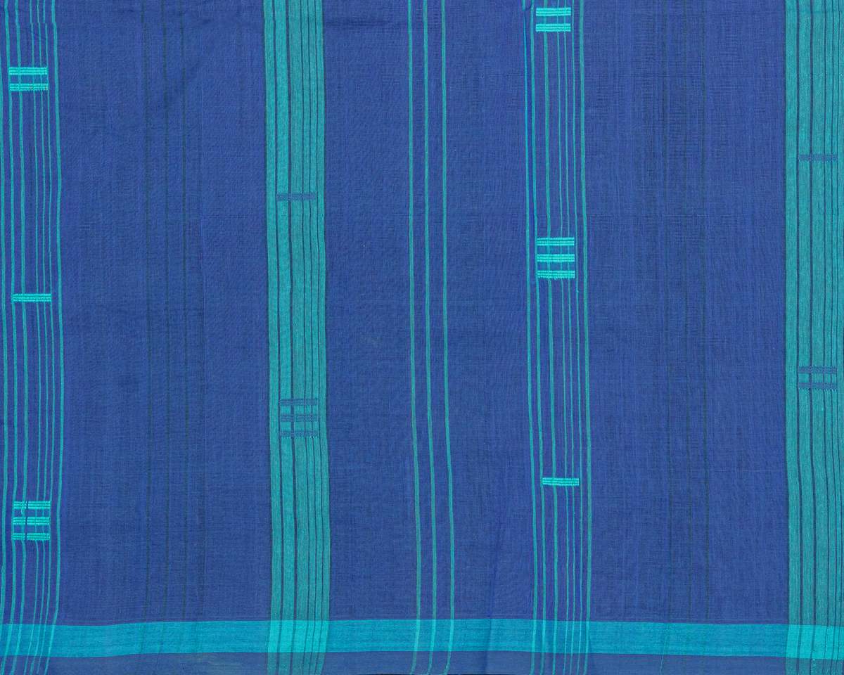 Barcode Zari Buta Cotton Handloom Saree - Blue
