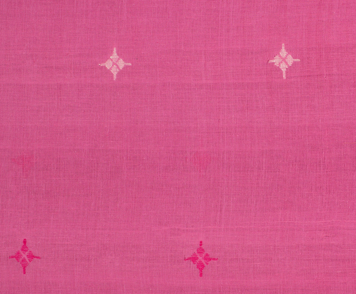 Diamond Kada Jamdani Cotton Handloom Fabric - Pink