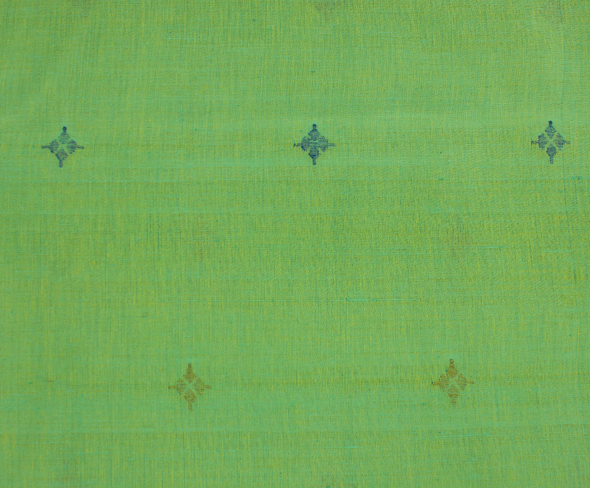Diamond Kada Jamdani Cotton Handloom Fabric - Green