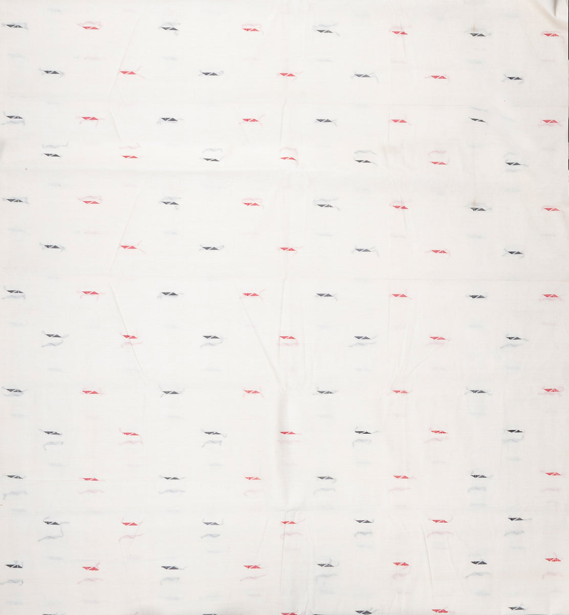Tri Duet Buta Cotton Handloom Fabric - White